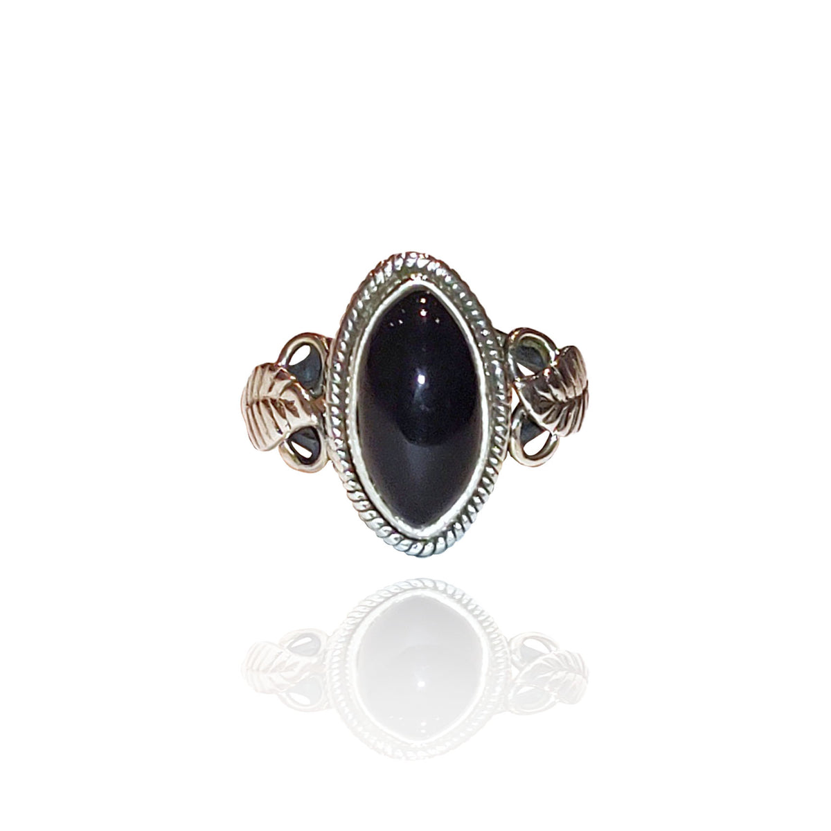 Ashanti Black onyx leaf boho sterling silver ring – The Crystal and ...